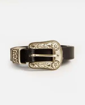 GOLDEN GOOSE Leather Belt With Crafted Buckle