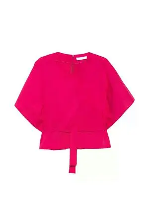 Liviana Conti Crew Neck Belted Blouse - Pink