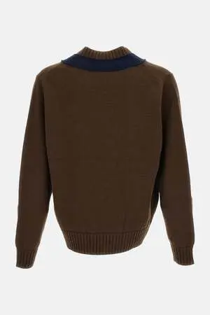Sacai Oversize Wool Crew Neck Sweater With Contrast Fabric Detail - Brown