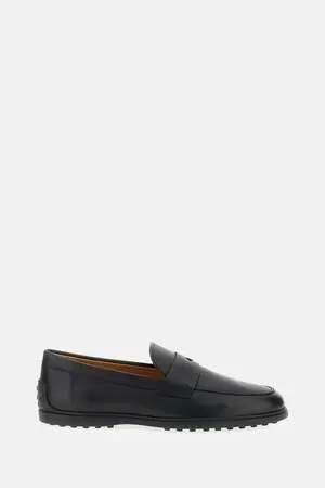 TOD'S Leather Rubber Sole Moccasins - Black