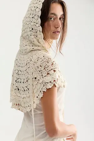 Free People Draped Crochet Hood With Tie Closure