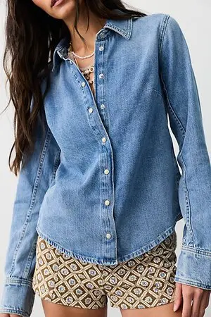 Free People We The Free Benny Slim Denim Button Down Top