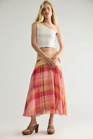 Free People Breezy Plaid Midi Skirt Set