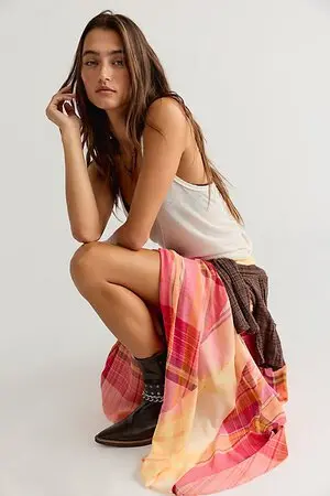 Free People Breezy Plaid Midi Skirt Set