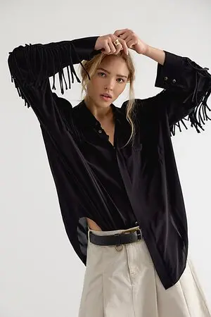 THE TALES Western Nights Fringe Button Down Shirt - Black