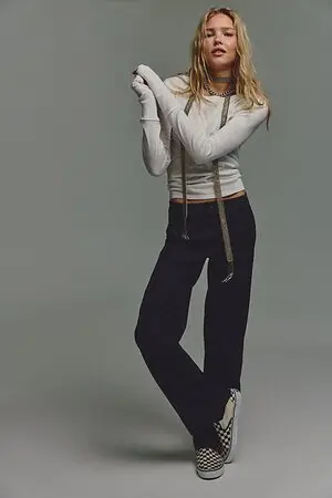 Free People Set On You Slim Solid Trousers - Black