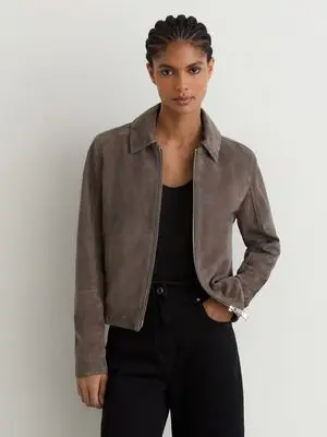 REISS Sorina Suede Zip-through Moto Jacket