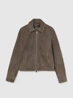 REISS Suede Zip-through Moto Jacket