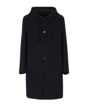 LARDINI Single-breasted Hooded Coat In Raw Wool