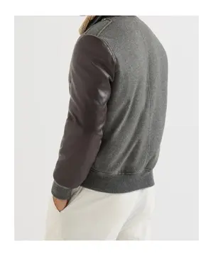 Brunello Cucinelli Bonded Cashmere Beaver Cloth And Nappa Leather Bomber Jacket With Thermore Padding And Detachable Shearling Collar - Medium Gray