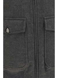 Brunello Cucinelli Bonded Cashmere Beaver Cloth And Nappa Leather Bomber Jacket With Thermore Padding And Detachable Shearling Collar - Medium Grey