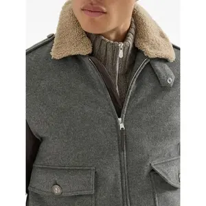 Brunello Cucinelli Bonded Cashmere Beaver Cloth And Nappa Leather Bomber Jacket With Thermore Padding And Detachable Shearling Collar - Medium Grey
