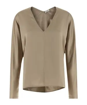 Brunello Cucinelli V-neck Long-sleeved Blouse - Nude