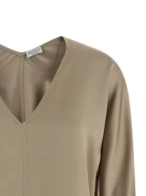 Brunello Cucinelli V-neck Long-sleeved Blouse