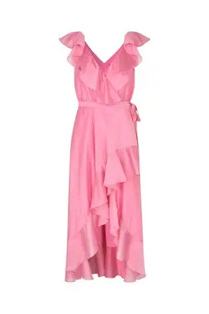 CRAS Landon Ruffle Detail Wrap Midi Dress - Pink