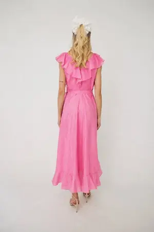 CRAS Landon Ruffle Detail Wrap Midi Dress - Pink