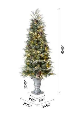 GLITZHOME 5ft Pre-lit Pine Artificial Christmas Porch Tree With 180 Warm White Lights