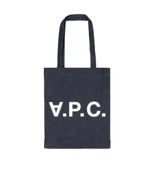A.p.c. Logo Printed Denim Shopping Bag - Black
