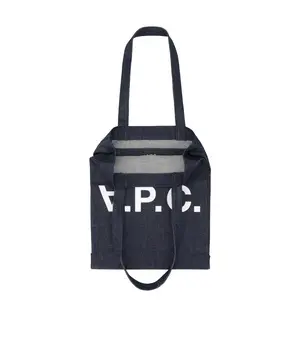 A.p.c. Logo Printed Denim Shopping Bag - Black