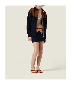 Miu Miu Cotton Crochet And Suede Cardigan - Blue