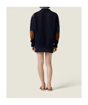 Miu Miu Cotton Crochet And Suede Cardigan - Blue