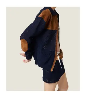Miu Miu Cotton Crochet And Suede Cardigan - Blue