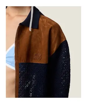 Miu Miu Cotton Crochet And Suede Cardigan - Blue