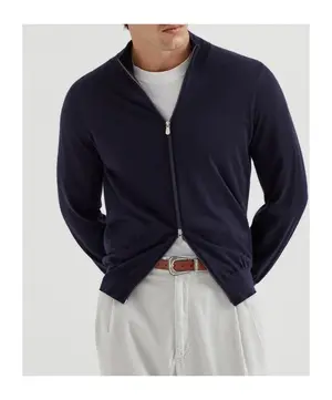 Brunello Cucinelli Zip-up Long-sleeved Cardigan - Dark Blue