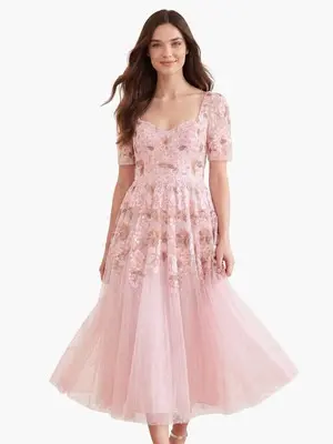 NEEDLE & THREAD Wisteria Sweetheart Embroidered Sequin Ballerina Dress