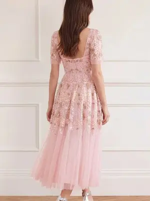 NEEDLE & THREAD Wisteria Sweetheart Embroidered Sequin Ballerina Dress