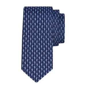 FERRAGAMO Salvatore Ferragamo Seahorse Print Silk Neck Tie Navy