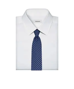 FERRAGAMO Seahorse Print Silk Neck Tie - Navy
