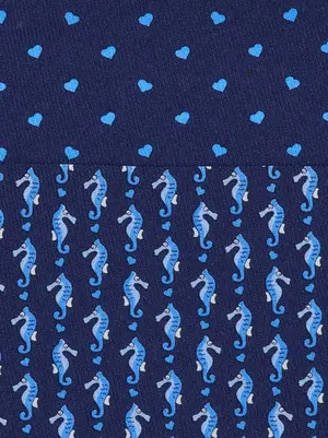 FERRAGAMO Seahorse Print Silk Neck Tie - Navy
