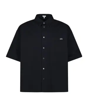 Loewe Anagram-embroidered Short-sleeve Shirt - Deep Navy Blue