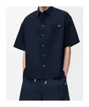 Loewe Anagram-embroidered Short-sleeve Shirt - Deep Navy Blue