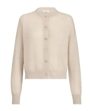 Brunello Cucinelli Sparkling Mohair And Wool Cardigan With Monili - Ivory