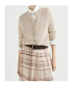 Brunello Cucinelli Sparkling Mohair And Wool Cardigan With Monili - Ivory