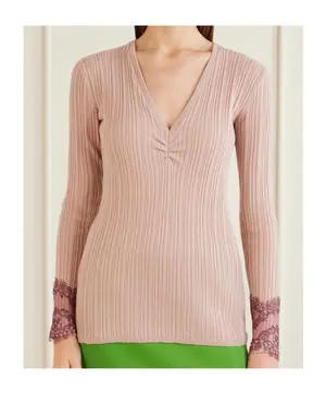 Valentino Garavani Lace-trimmed Ribbed Cashmere Sweater