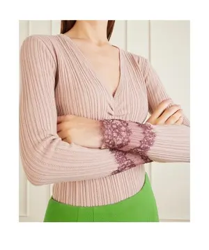Valentino Garavani Lace-trimmed Ribbed Cashmere Sweater