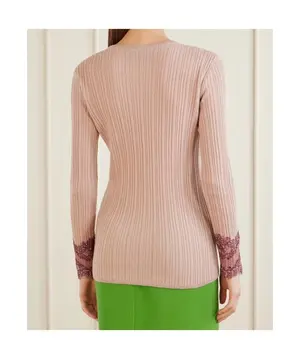 Valentino Garavani Lace-trimmed Ribbed Cashmere Sweater