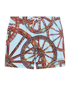 Dolce & Gabbana Drawstring Swim Trunks With Patterned Decoration - Blue