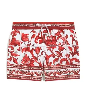 Dolce & Gabbana Drawstring Swim Trunks With Floral Print - Red