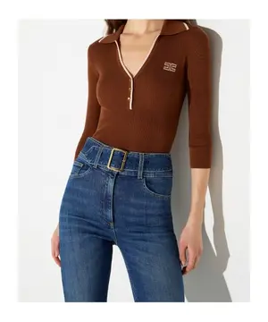 Elisabetta Franchi Ribbed Knit Polo Shirt
