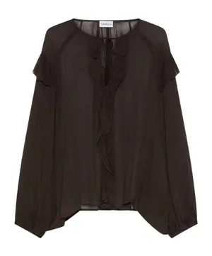 Marella Long-sleeved Ruffle Top - Black