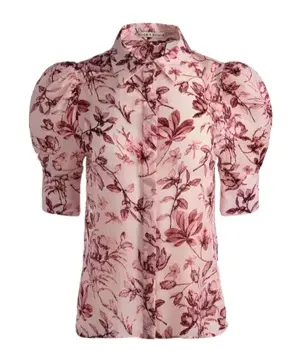 ALICEOLIVIA Willa Puffed-sleeve Floral Shirt - Powder