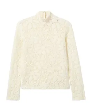 La DoubleJ Floral-pattern Lace Turtleneck Top - Off-white