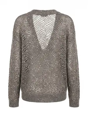 Brunello Cucinelli V-neck Long-sleeved Knit Top