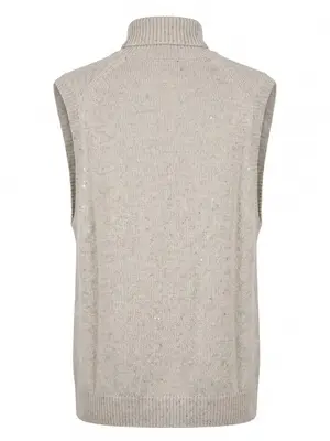 Brunello Cucinelli Sequin-embellished Roll-neck Vest - Nude