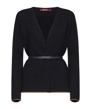 Max Mara Max Mara Studio Dente Contrast-Trim Belted Cardigan Navy Blue