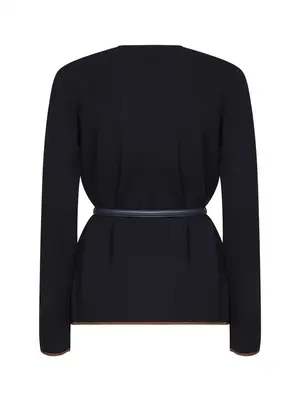 Max Mara Dente Contrast-trim Belted Cardigan - Navy Blue